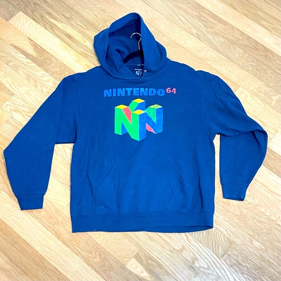 Nintendo | Shirts | Vintage Nintendo 64 Mens Hoodie Sweatshirt Navy ...